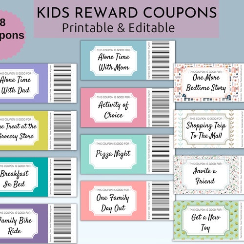 Printable Kids Reward Coupons Editable Reward Coupons - Etsy