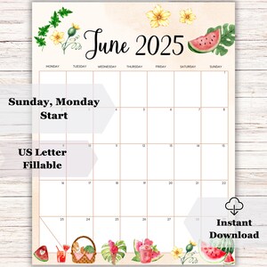 EDITABLE June 2025 Calendar, 2025 Summer Planner, Fillable June ...