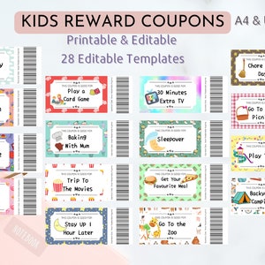 Printable Kids Reward Coupons Editable Reward Coupons - Etsy