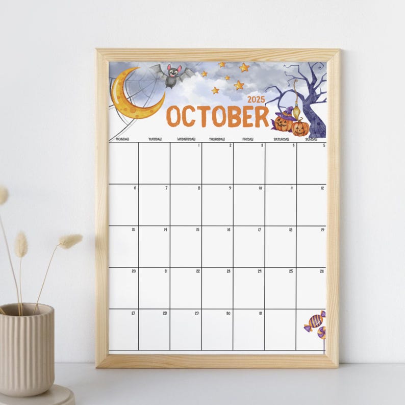 EDITABLE October 2025 Calendar, Happy Halloween, Kids Weekly Schedule ...