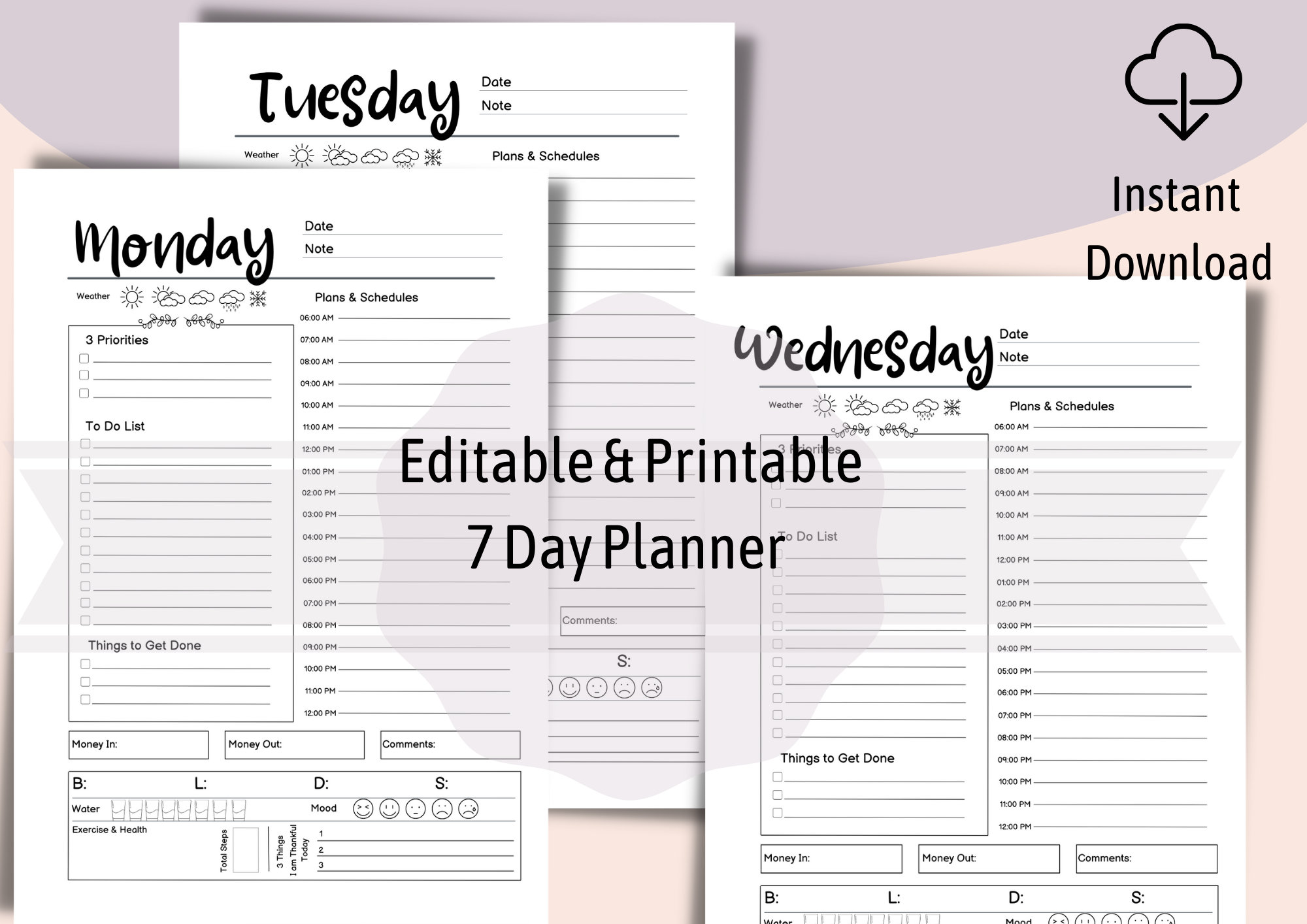 7 Day Planner Work Planner Printable Weekly Planner 365 - Etsy