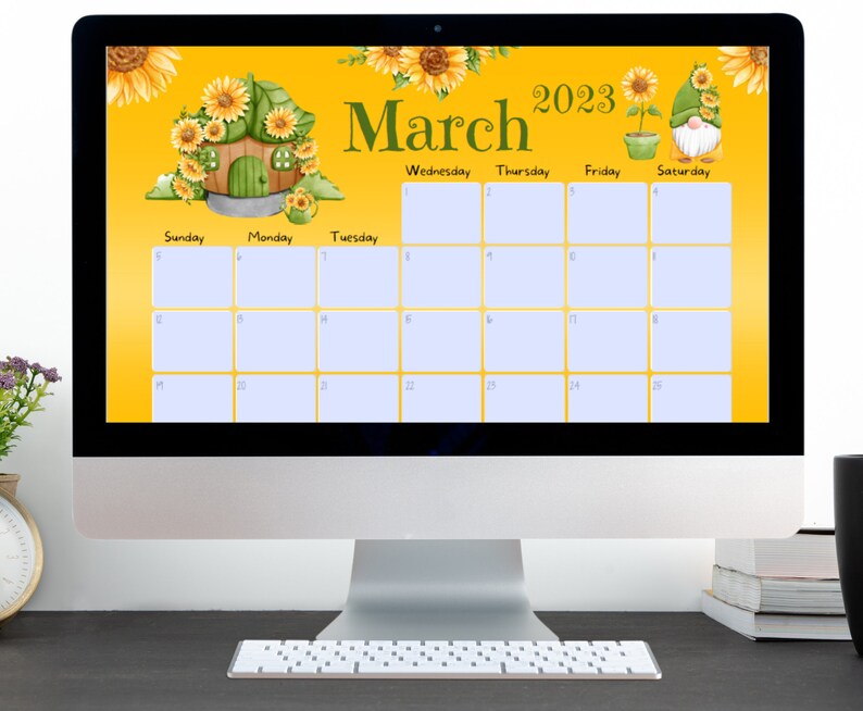 EDITABLE March 2023 Calendar Sunflower Gnome Happy - Etsy