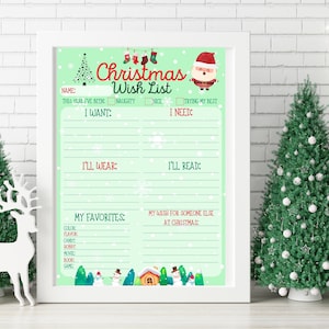 Christmas Wish List for Kids, Printable Holidays Wish List Template ...