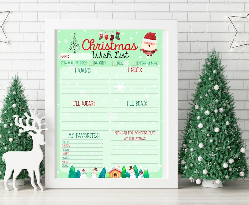 Christmas Wish List for Kids, Printable Holidays Wish List Template ...