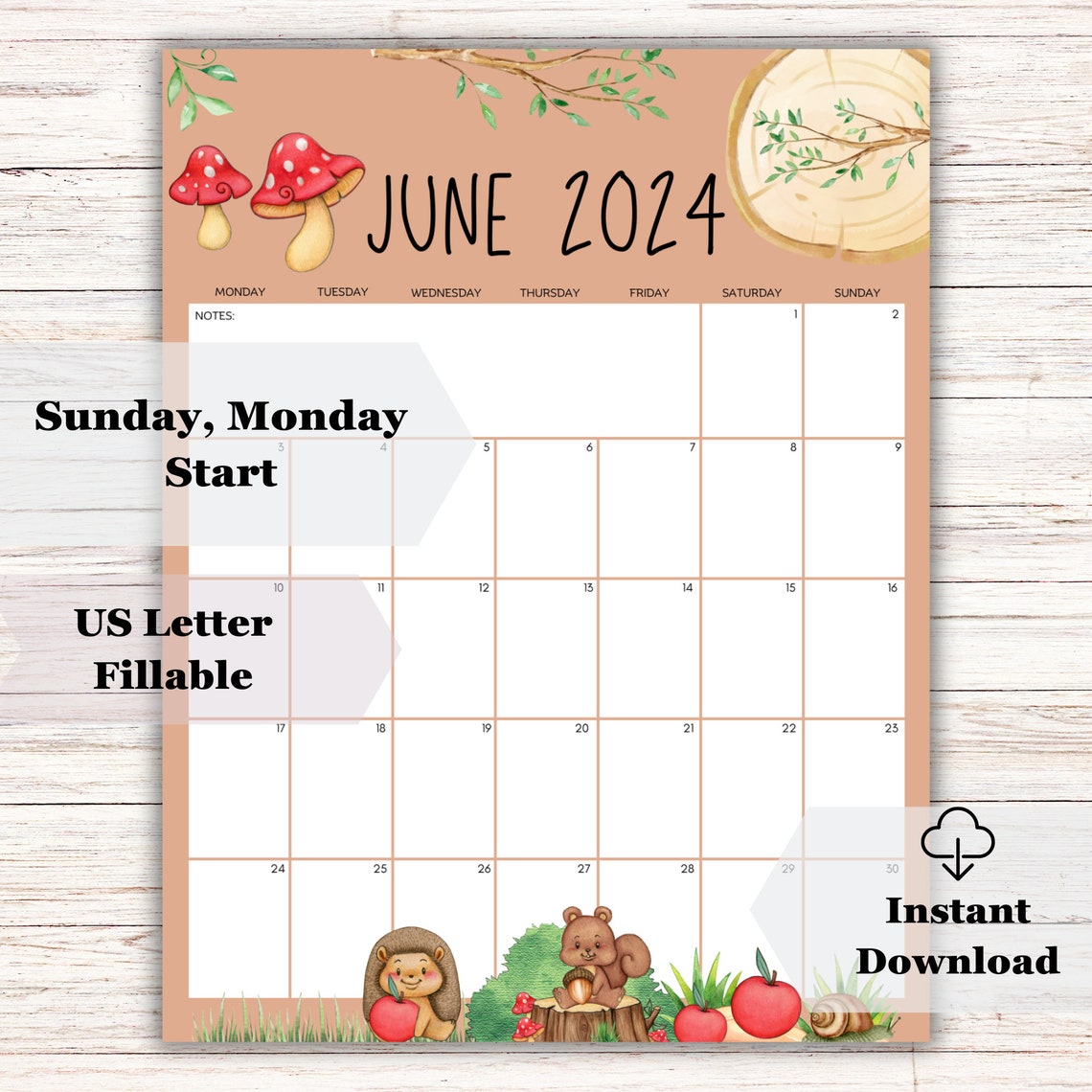EDITABLE June 2024 Calendar, Printable June Planner, Fillable June ...