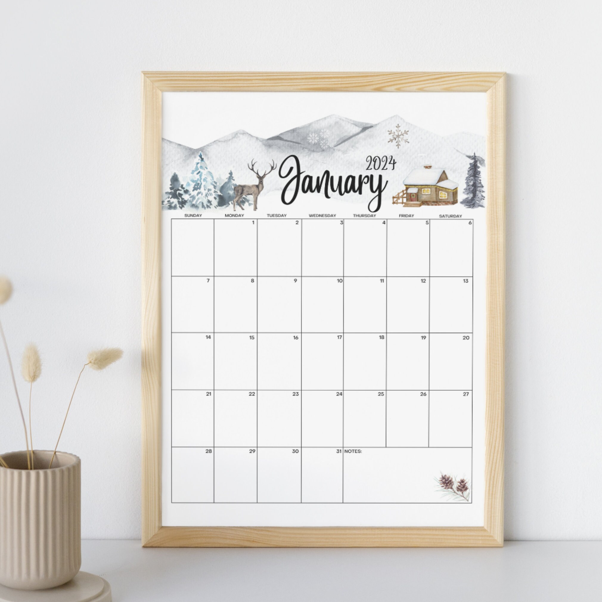 January Calendar 2024, Editable January Calendar, Beautiful Winter ...