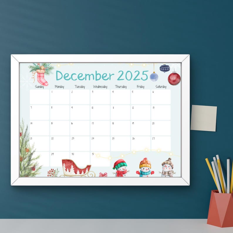 EDITABLE December 2025 Calendar, Christmas Planner, Cute Snowmen ...