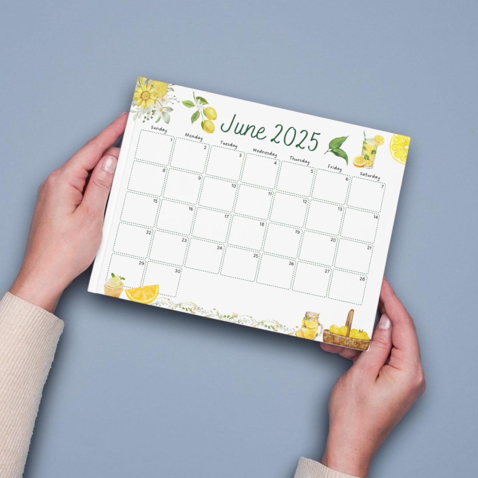 June 2025 Printable Calendar, Lemon Theme Design, Customizable Monthly ...