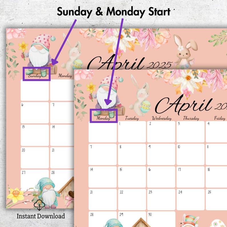 EDITABLE April 2025 Calendar, Printable Calendar, Happy Easter Day ...