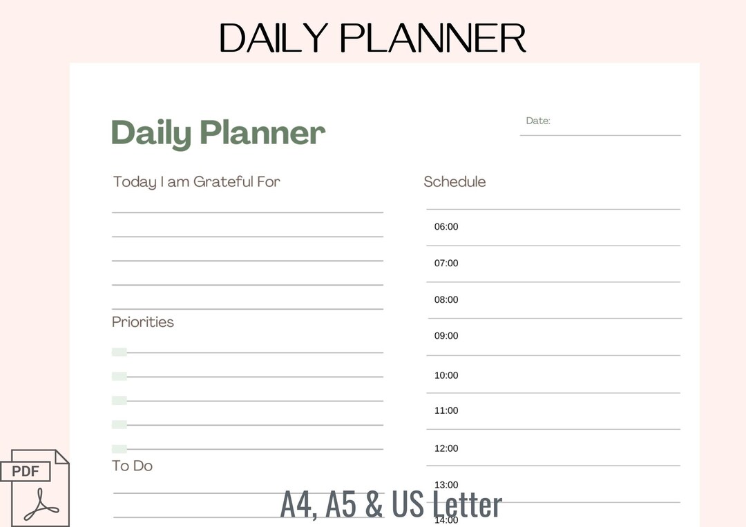 Printable Daily Planner, Minimalist Work Planner, Simple Daily ...