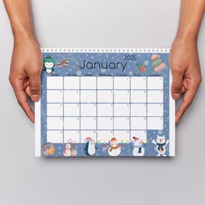 EDITABLE January 2025 Calendar, Beautiful Winter, Snowmen and Penguins ...