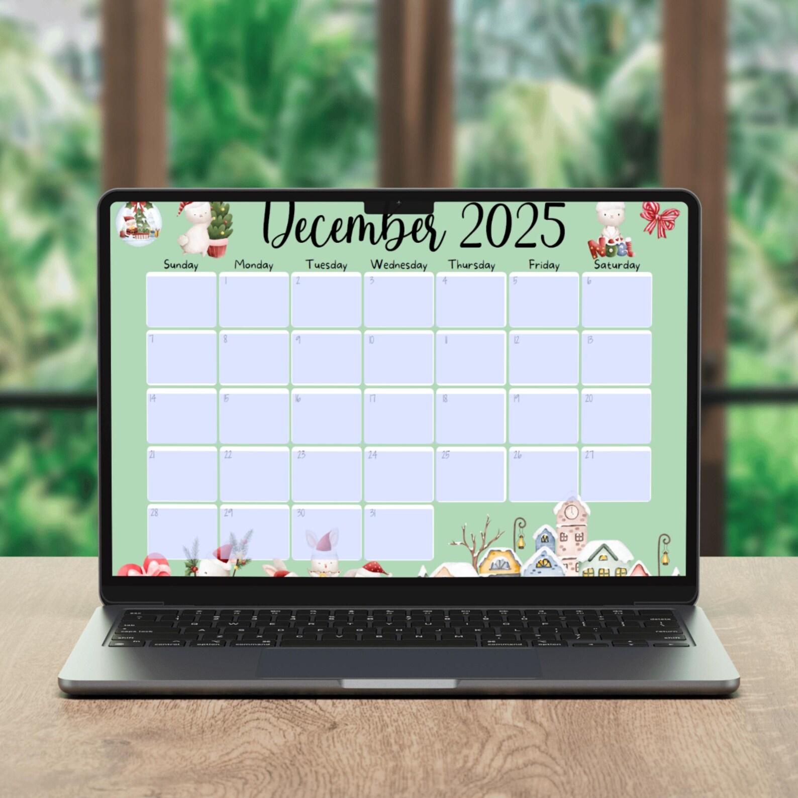 EDITABLE December 2025 Calendar, Beautiful Winter, Cute Rabbits ...