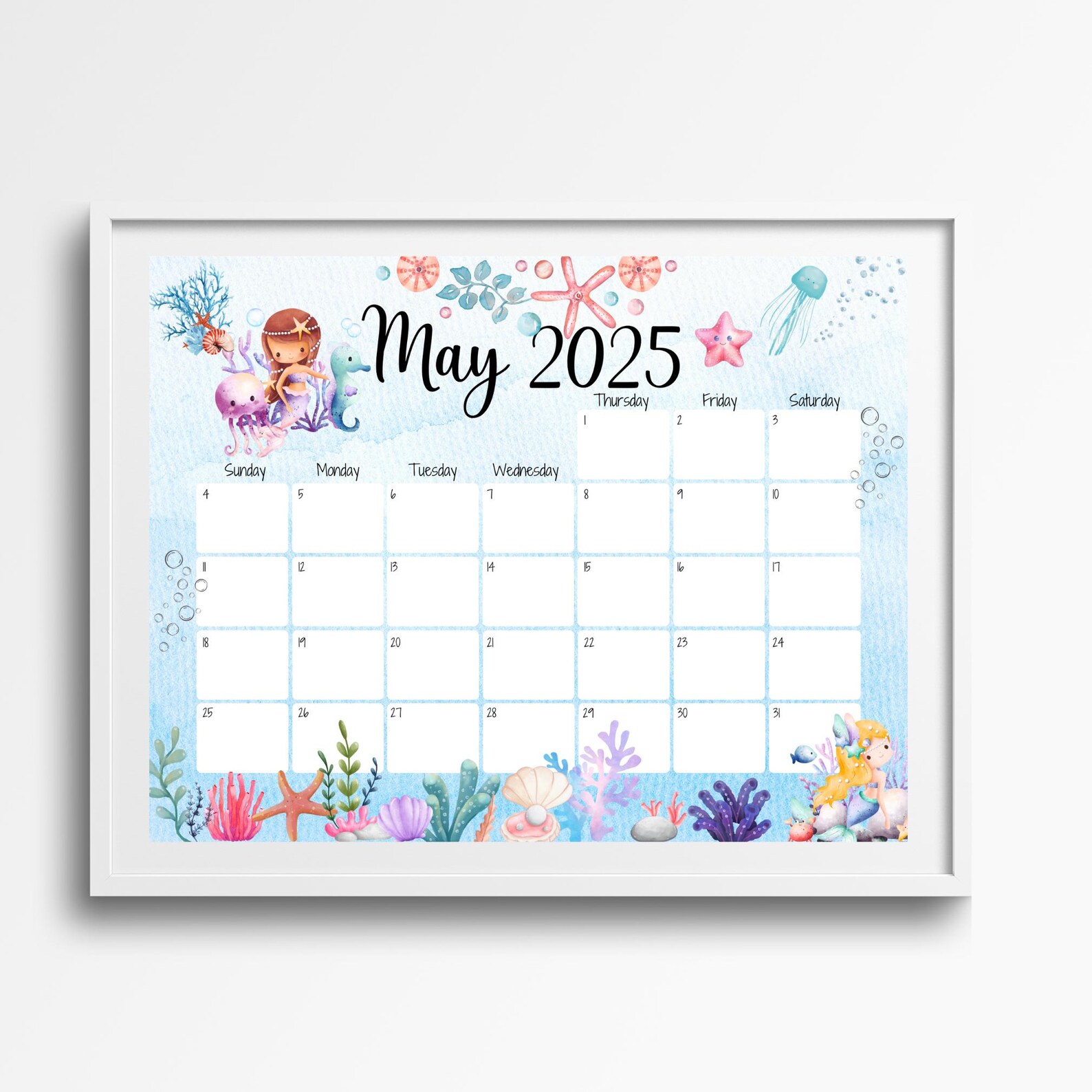 EDITABLE May 2025 Calendar, Ocean Theme, Printable PDF, Sunday & Monday ...