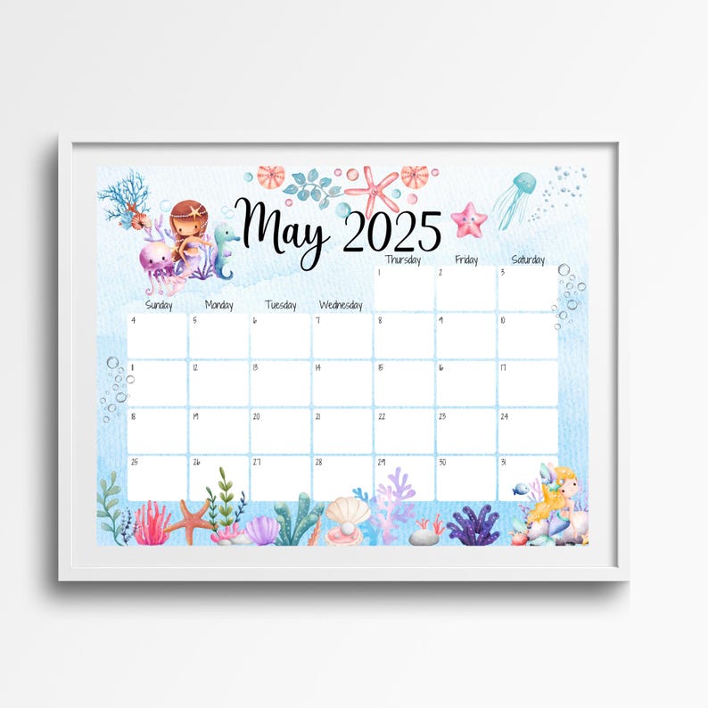 EDITABLE May 2025 Calendar, Ocean Theme, Printable PDF, Sunday & Monday ...