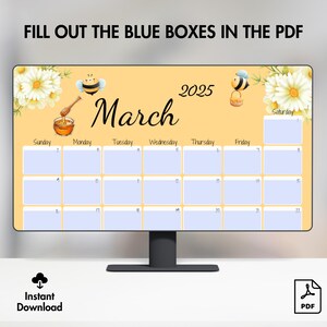 Editable 2025 March Calendar, Printable Monthly Kids School Schedule ...
