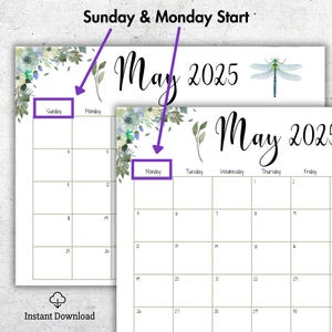 Editable/printable May 2025 Calendar, Green Flowers, Beautiful ...