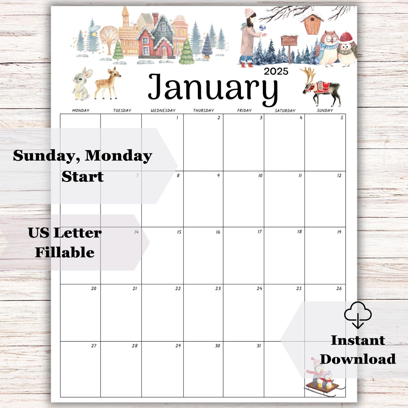 Printable 2025 January Calendar, Editable Monthly Planner, Homeschool ...