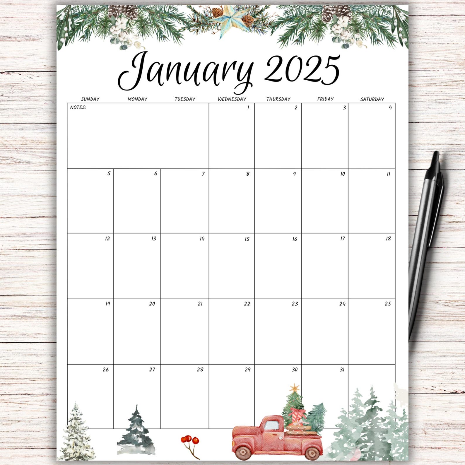 EDITABLE January 2025 Calendar, Printable New Year 2025 Planner ...