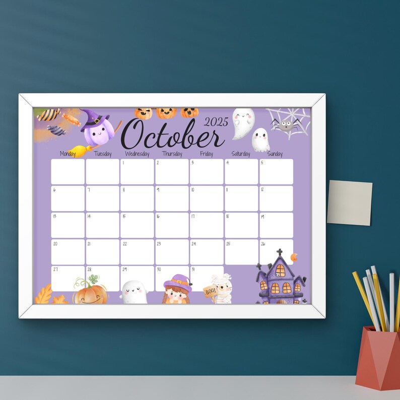 EDITABLE October 2025 Calendar, Happy Halloween, Pretty Ghost, Cute ...