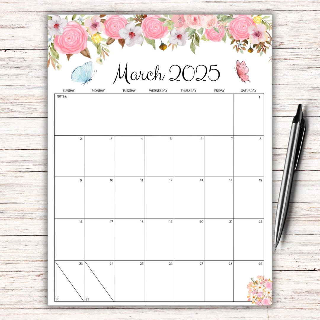 EDITABLE March 2025 Calendar, Printable 2025 March Calendar, Beautiful ...