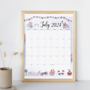 EDITABLE July 2024 Calendar, 4th July Independence Day, Happy 4th July ...