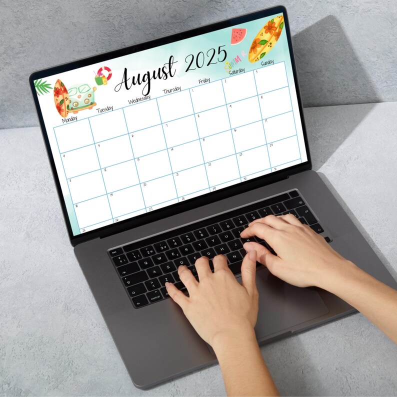 EDITABLE August 2025 Calendar, Beautiful Summer, Watermelon, Cute Gnome ...