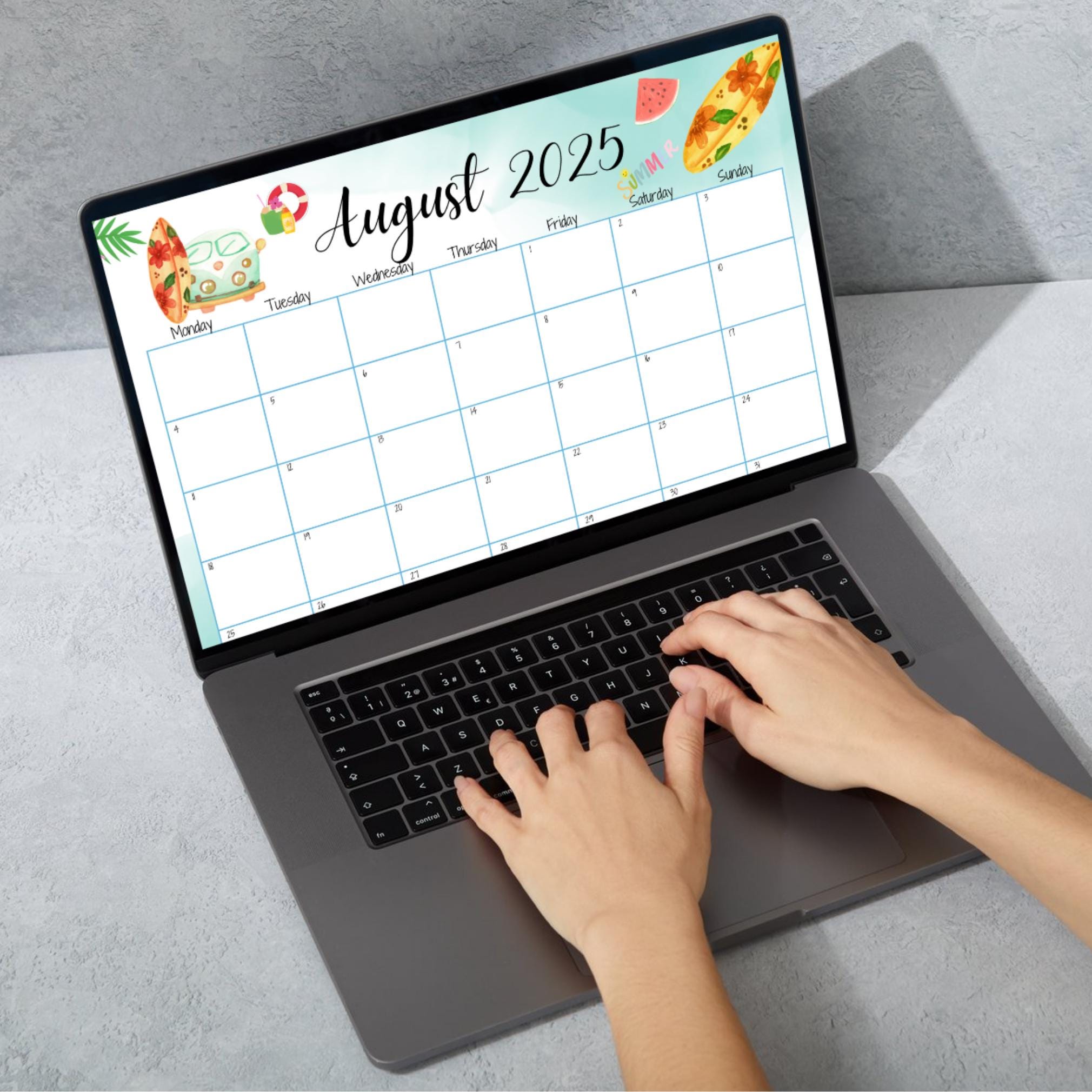 EDITABLE August 2025 Calendar, Beautiful Summer, Watermelon, Cute Gnome ...