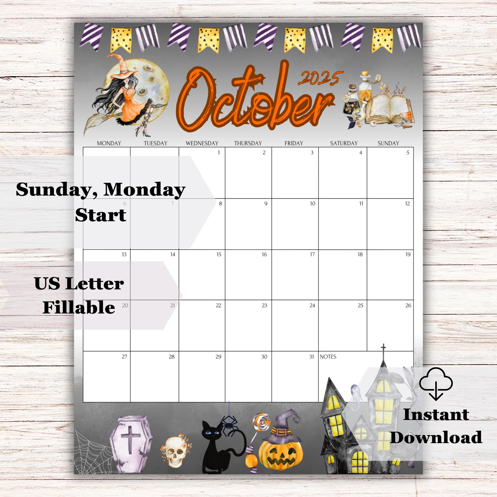 EDITABLE October 2025 Calendar, Happy Halloween, Printable Calendar ...