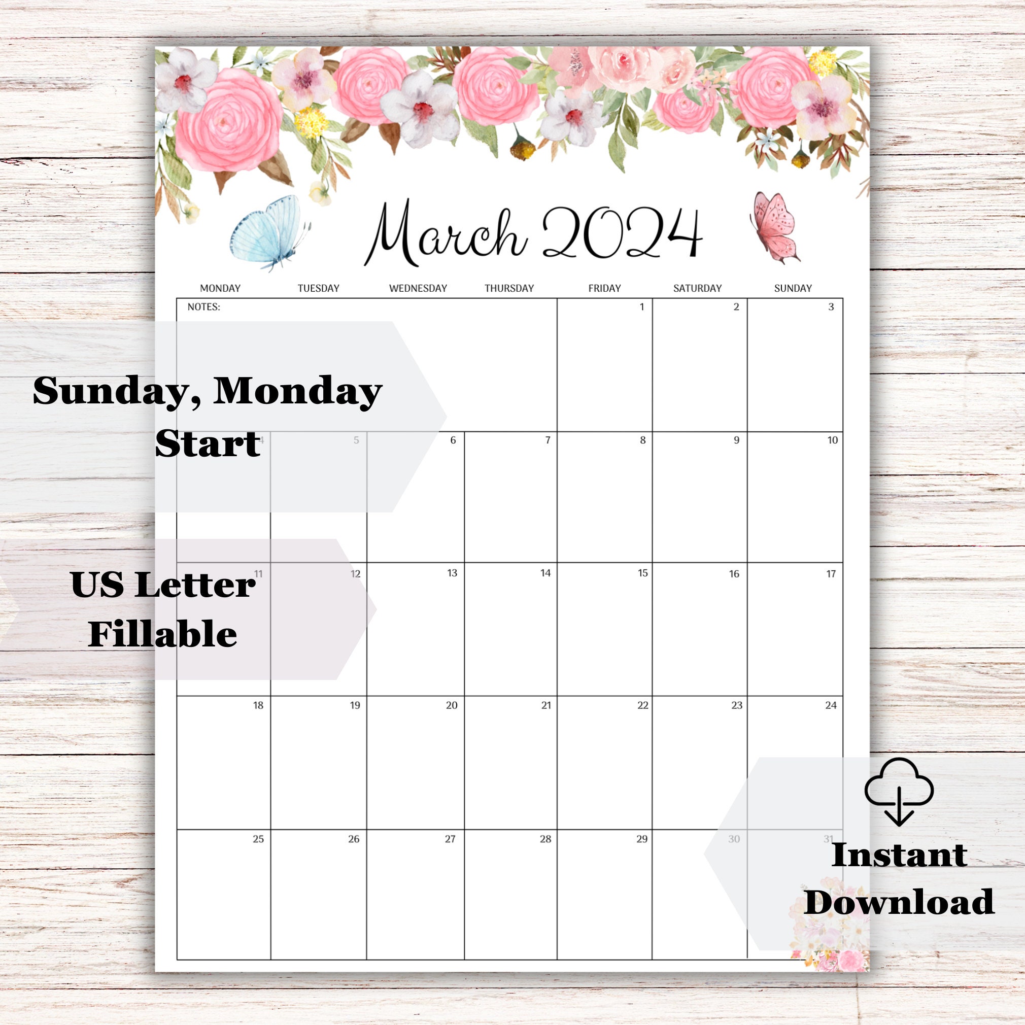 EDITABLE March 2024 Calendar, Fillable Calendar, Printable Planner ...