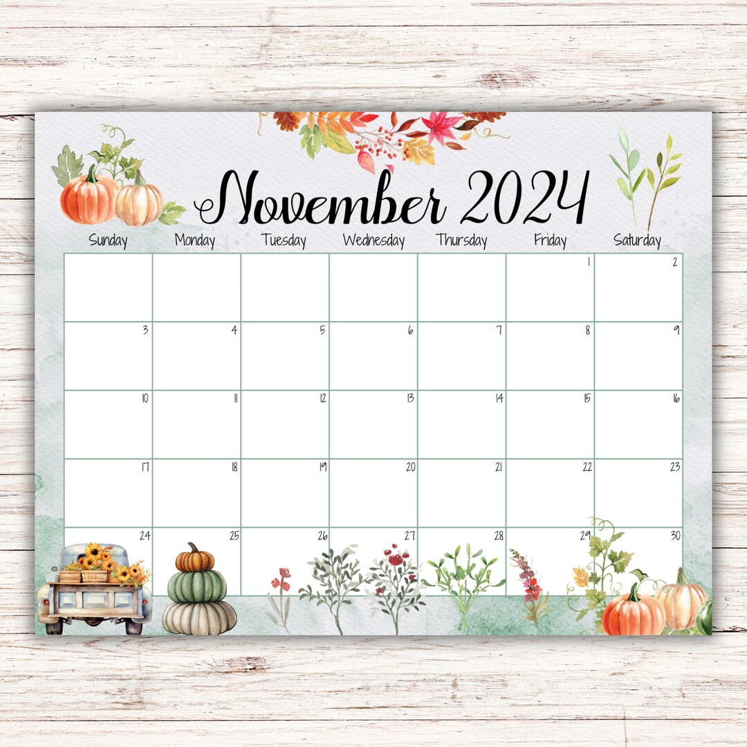 EDITABLE November 2024 Calendar, Colorful Pumpkins, Printable Planner ...
