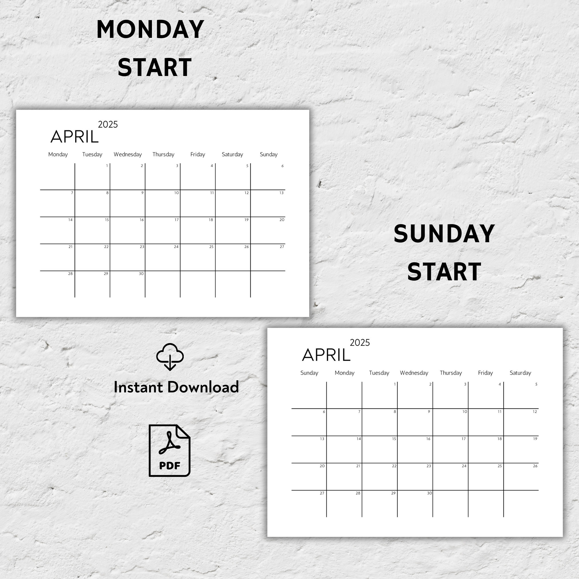 Simple 2025 Calendar, Printable 2025 Monthly Planner, Portrait, Sunday ...