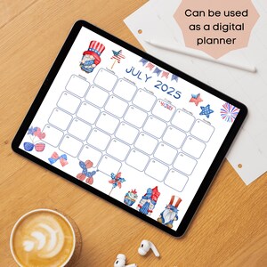 July 2025 Printable Calendar | Patriotic 4th of July Theme | Fillable ...