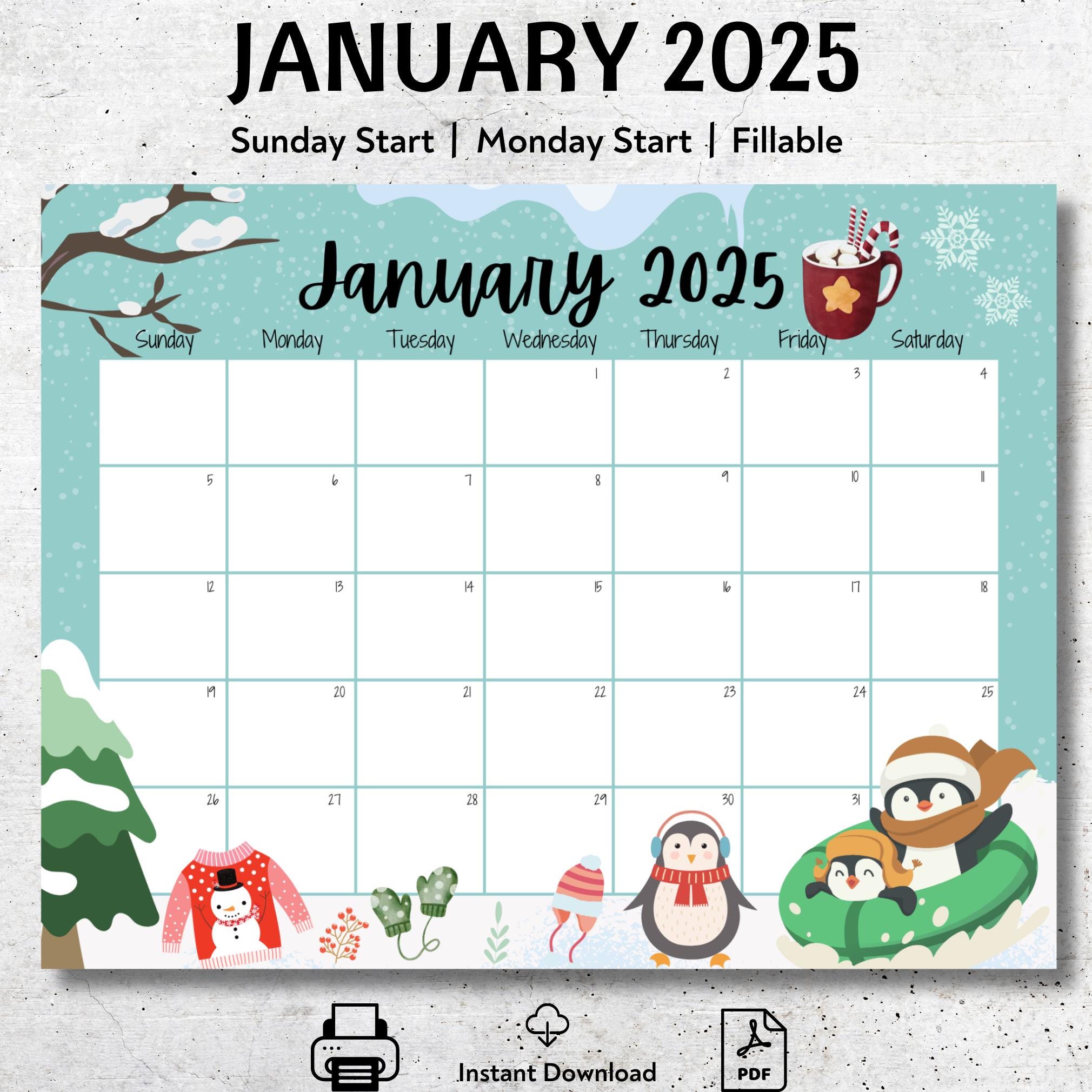 EDITABLE January 2025 Calendar, Monthly Schedule for Kids, Beautiful ...