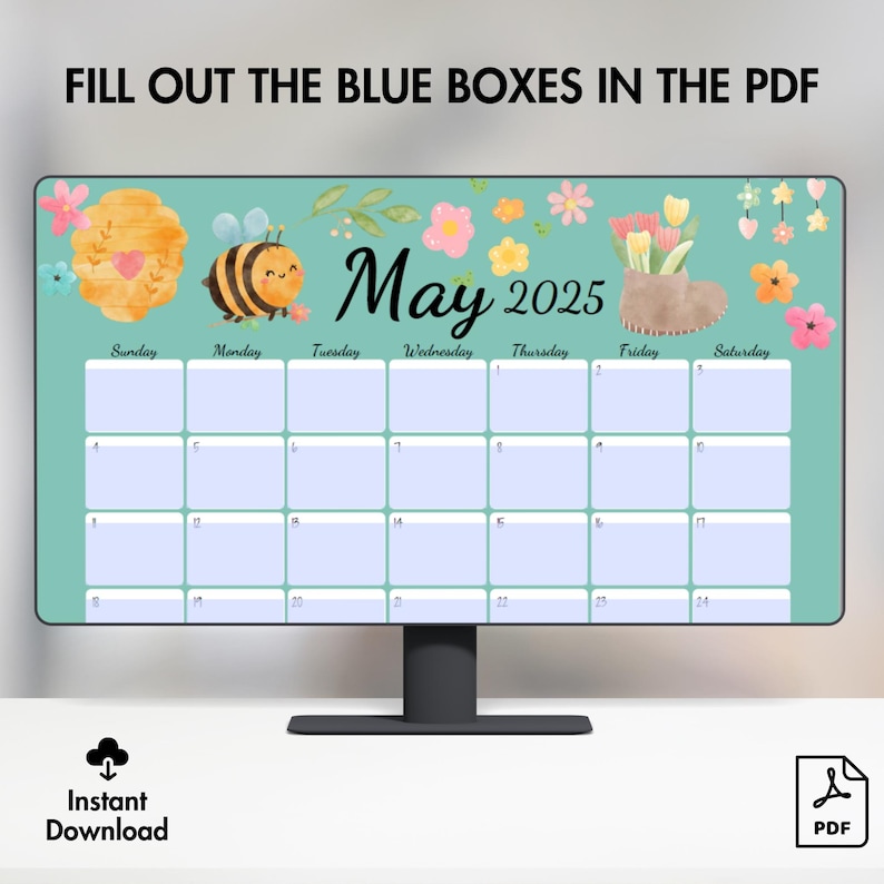 EDITABLE May 2025 Calendar, Beautiful Spring, Colorful Flowers, Cute ...