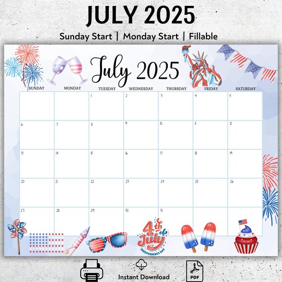 4th July Printable Calendars Free Printable Weekly Planner For July 29