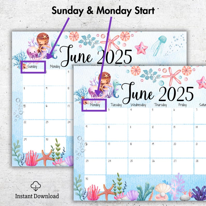 EDITABLE June 2025 Calendar, Wonderful Summer With Cute Sea Creatures ...