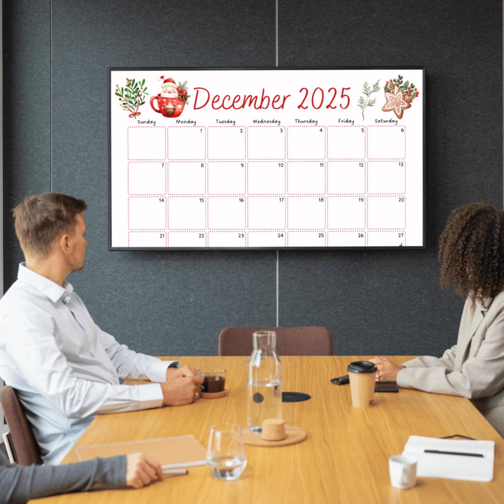 December 2025 Printable Calendar, Christmas Themed Monthly Planner ...