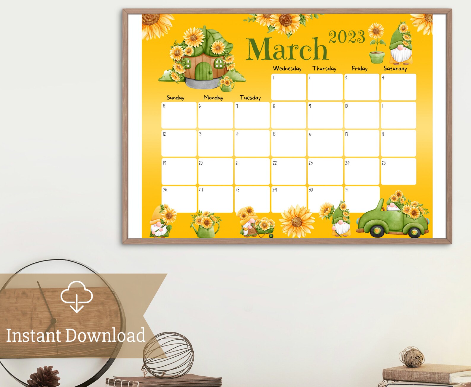 EDITABLE March 2023 Calendar Sunflower Gnome Happy - Etsy