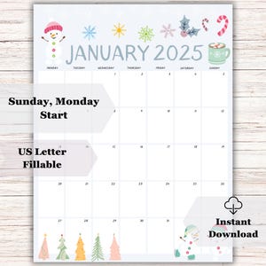 EDITABLE January 2025 Calendar, Beautiful Winter, Happy Snowmen ...