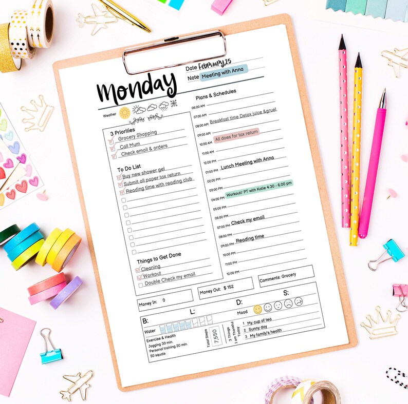 7 Day Planner Work Planner Printable Weekly Planner 365 - Etsy
