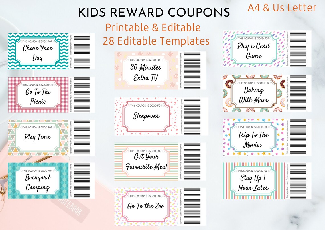 Printable Kids Reward Coupons, Editable Reward Coupons, Pre-filled ...
