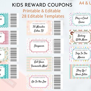 Printable Kids Reward Coupons, Editable Reward Coupons, Pre-filled ...