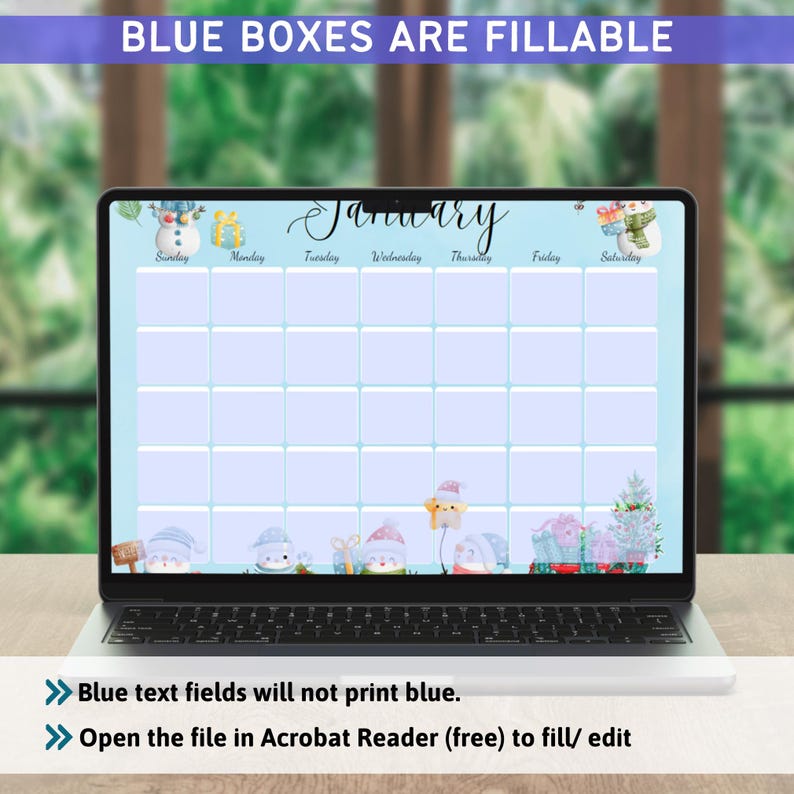 EDITABLE January Calendar, Beautiful Winter, Happy Snowmen, New Year ...