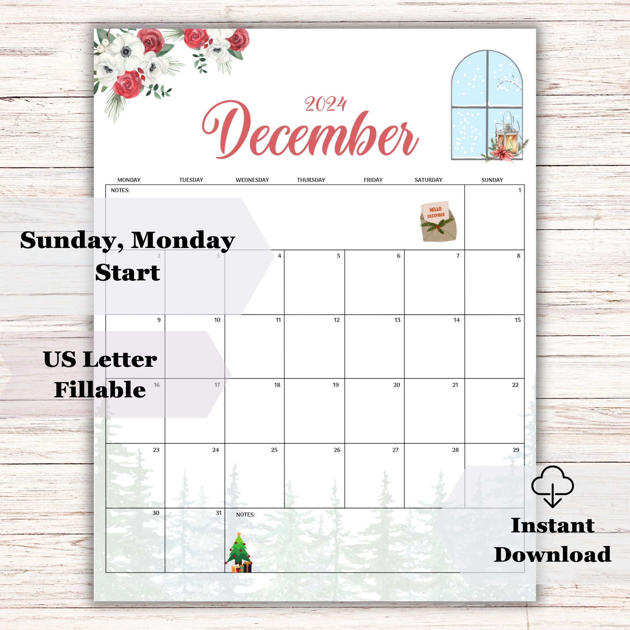 EDITABLE December 2024 Calendar, Christmas Planner, Beautiful Winter ...