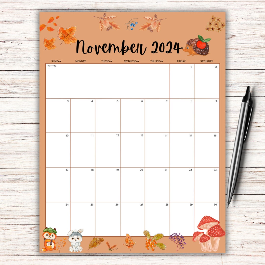 EDITABLE November 2024 Calendar, Thanksgiving Planner, Beautiful Fall ...