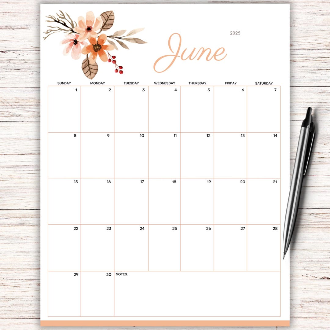 Editable 2025 June Calendar, Monthly Planner, 2025 Summer, Watercolor ...
