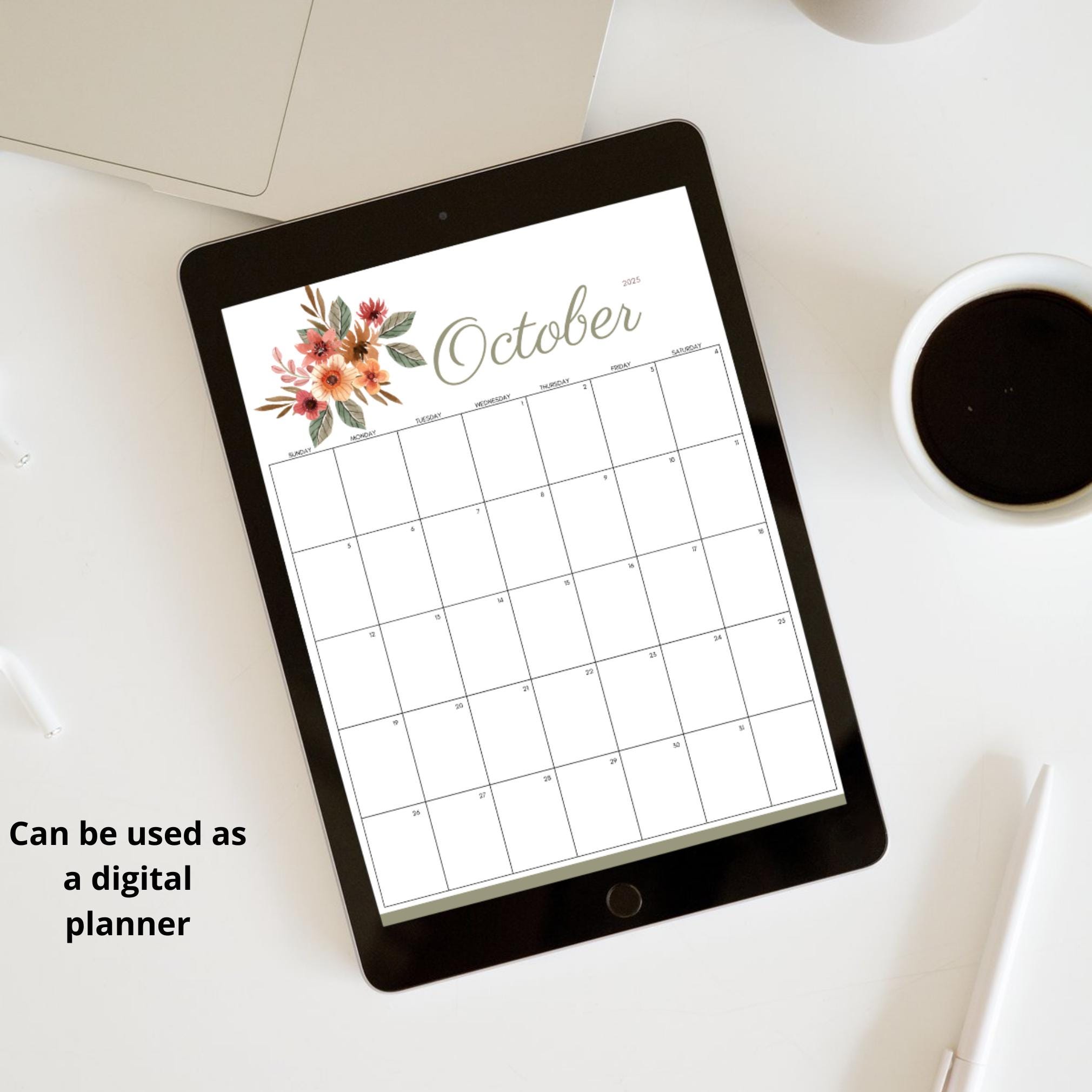 EDITABLE October 2025 Calendar, October Monthly Planner, Beautiful ...