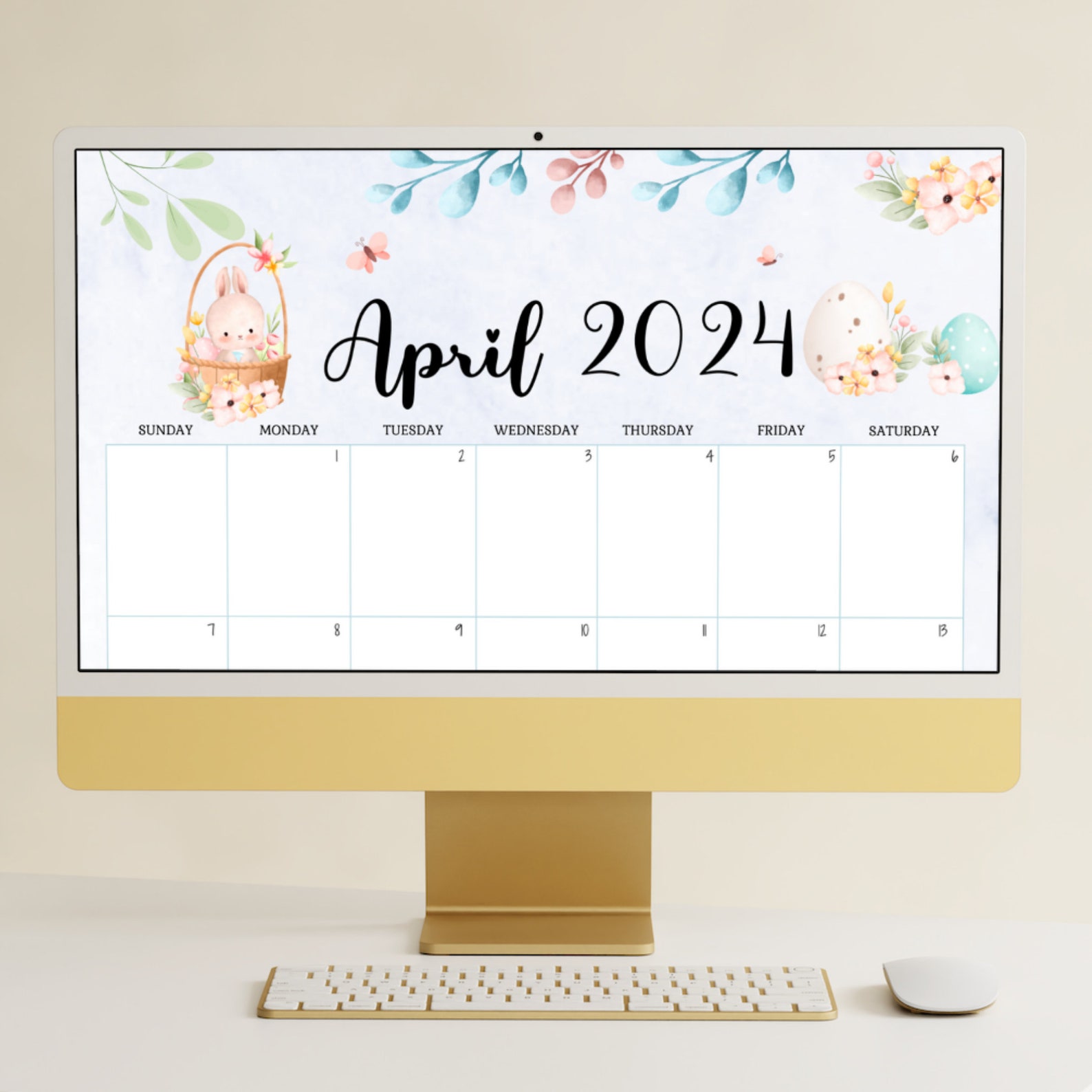 EDITABLE April 2024 Calendar, Happy Easter Day, Cute Bunnies, Printable ...