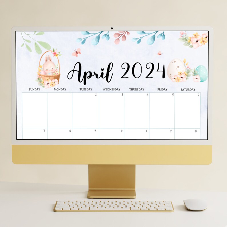 EDITABLE April 2024 Calendar, Happy Easter Day, Cute Bunnies, Printable ...