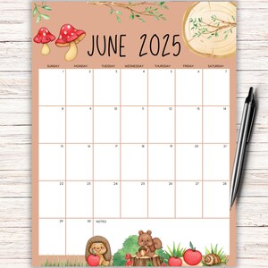 June 2025 Woodland Animals Printable Calendar, Forest-themed Planner ...